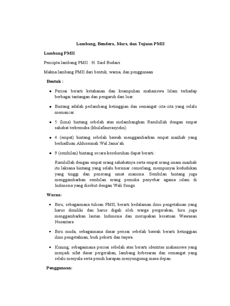 Lambang, Bendera, Mars Dan Tujuan PMII | PDF | Ilmu Sosial | Perjalanan