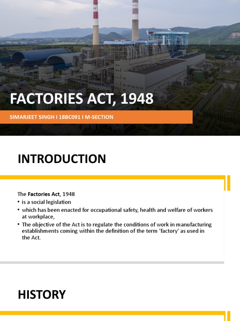 Factories Act, 1948: Simarjeet Singh I 18Bc091 I M-Section | PDF ...