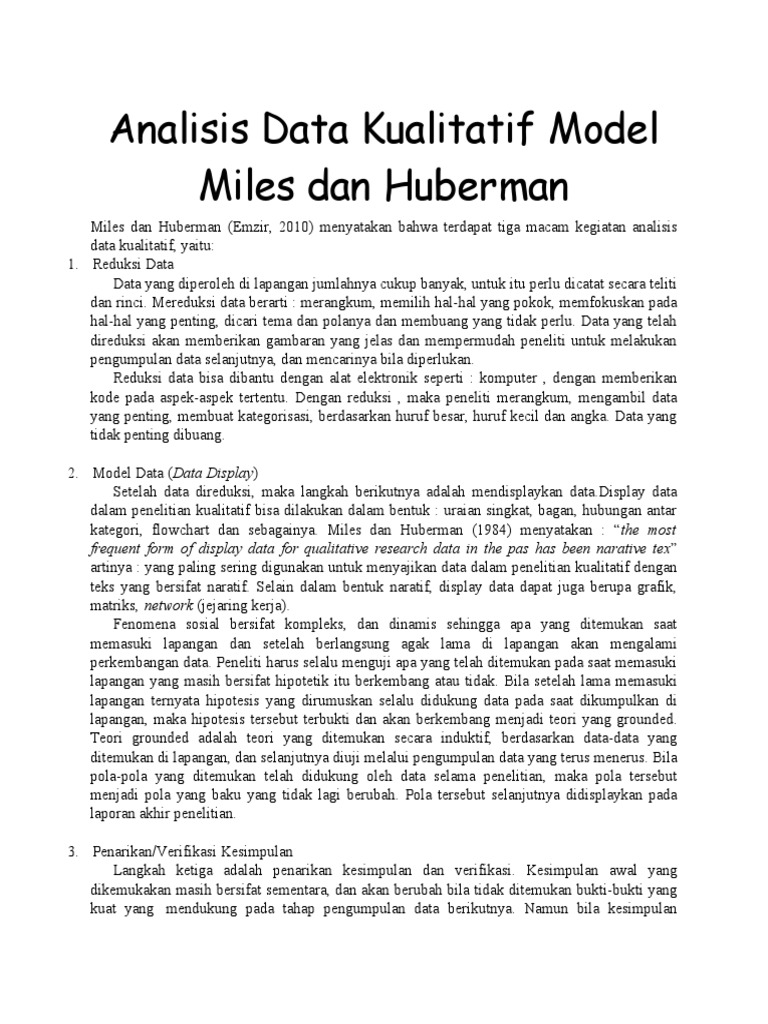Analisis Data Kualitatif Model Miles Dan Huberman 10 Maret | PDF