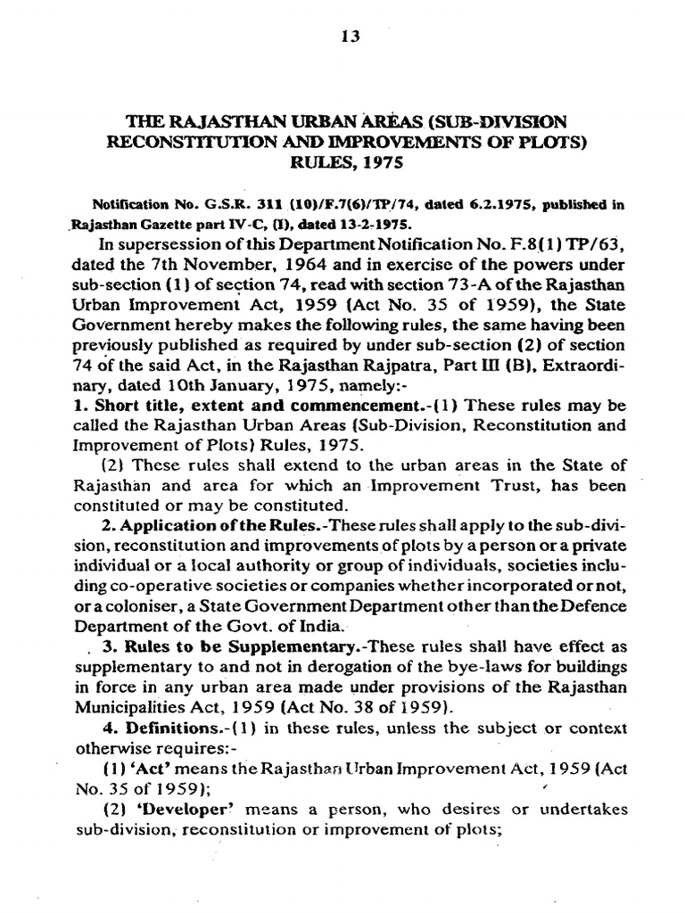 Sub-Divisions Reconstitution and Improvement of Plots Rules, 1975 | PDF ...