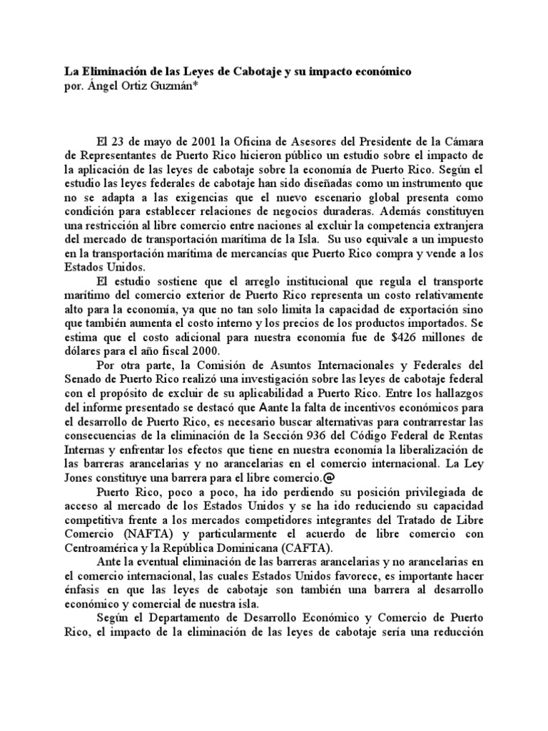 Las Leyes de Cabotaje y su impacto en la economía de Puerto Rico | PDF ...