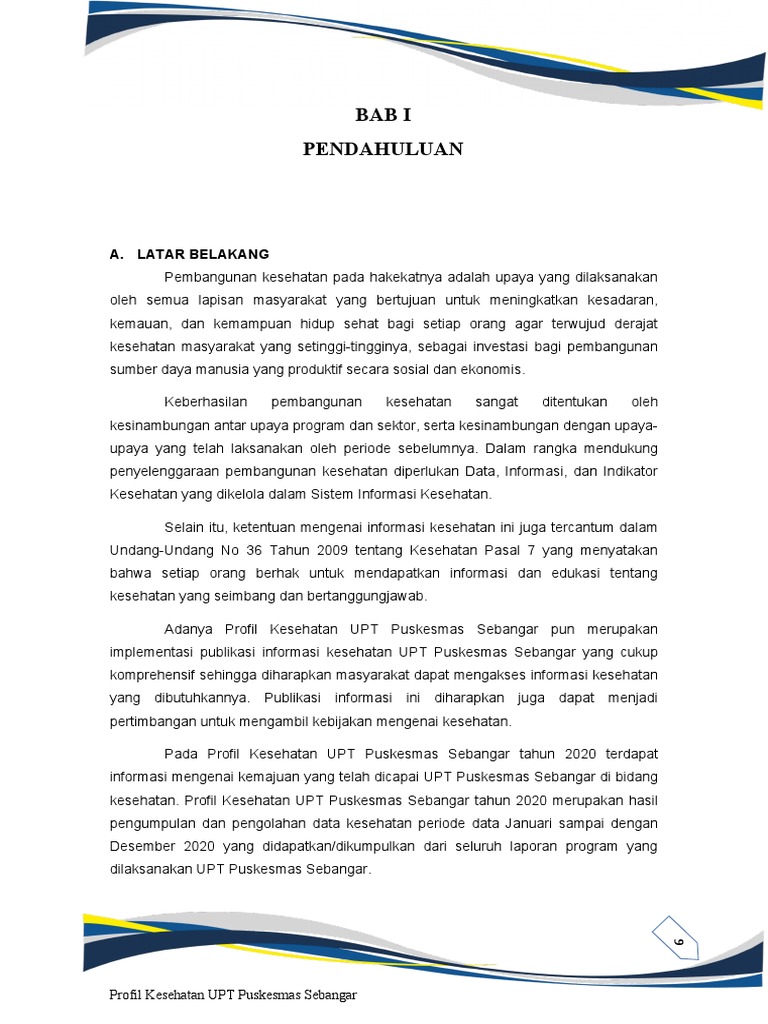 Ok 2020 UPT PUSKESMAS SEBANGAR PROFIL KESEHATAN | PDF