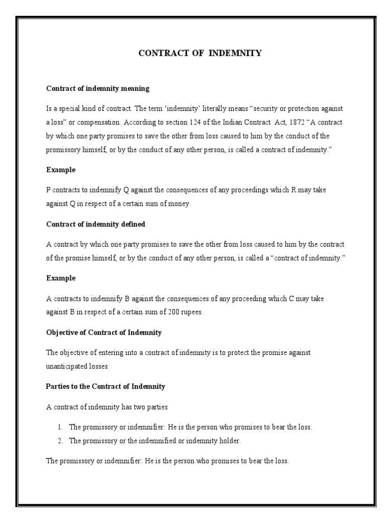 Contract of Indemnity | PDF | Indemnity | Guarantee