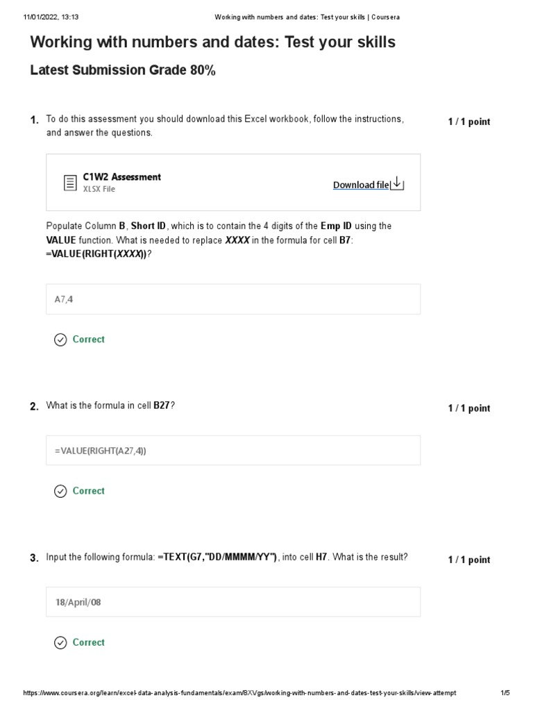 Working With Numbers And Dates Test Your Skills Coursera Pdf Computing