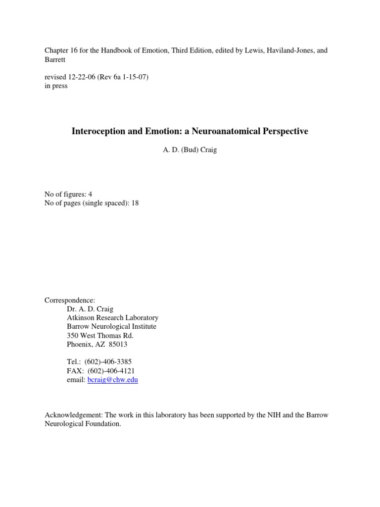 Interoception and Emotion - A Neuroanatomical Perspective | PDF ...