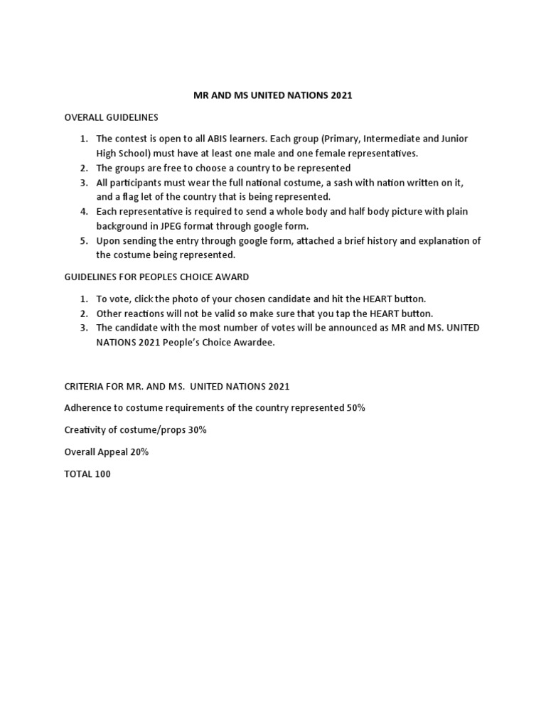 Mr. and Ms. United Nations 2021 Guide | PDF