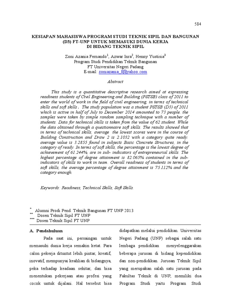 Kesiapan Mahasiswa Program Studi Teknik Sipil Dan Bangunan (D3) Ft-Unp ...