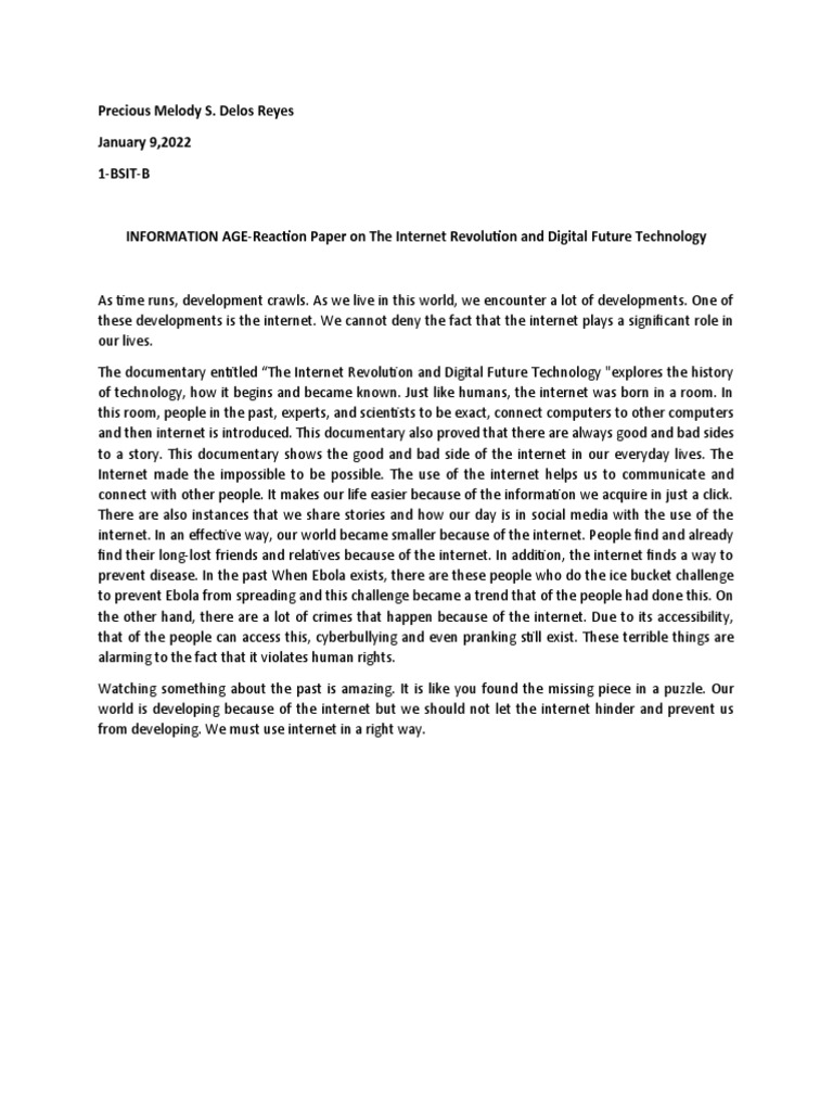 INFORMATION AGE-Reaction Paper | PDF