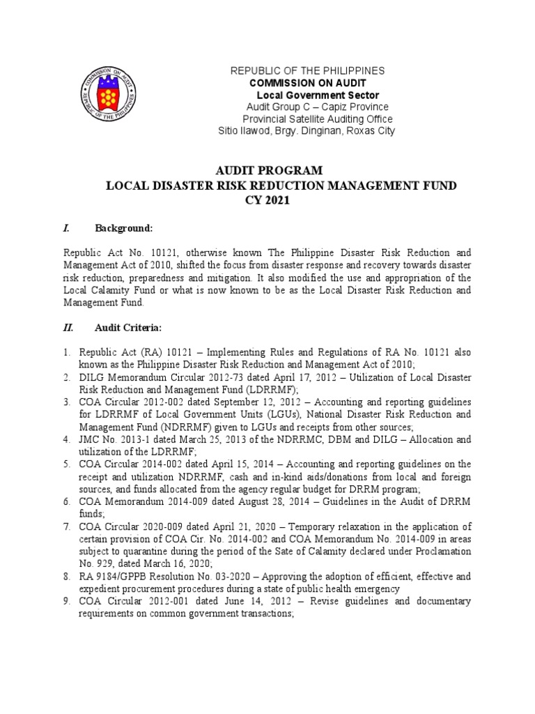 Audit Program Local Disaster Risk Reduction Management Fund CY 2021 ...