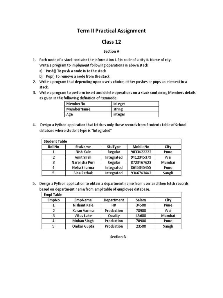 Term II Practical Assignment Class 12: Section A | PDF | Computing | Software Development