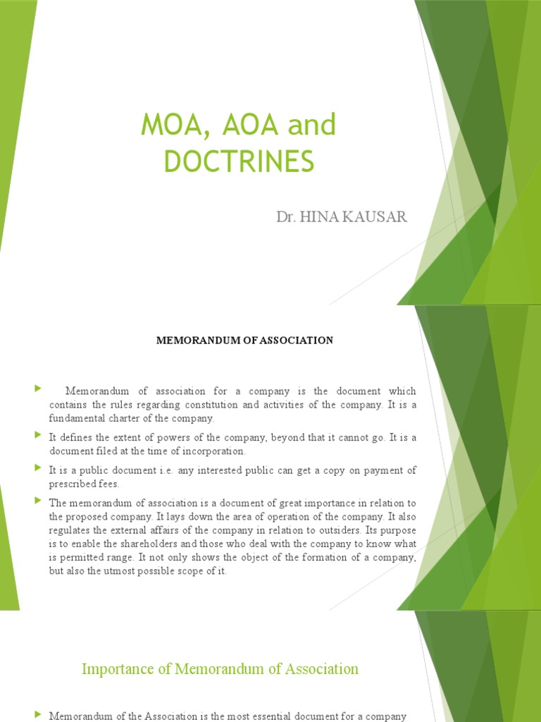 Understanding MOA and AOA in Companies | PDF | Articles Of Association ...