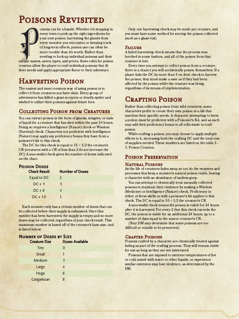 Poisons Revisited: Harvesting Poison Crafting Poison | PDF | Poison