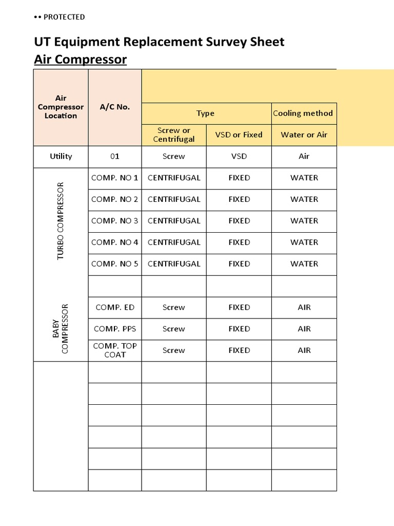 Air Compressor Chiller Survey Sheet | PDF | Home Appliance | Heat Transfer
