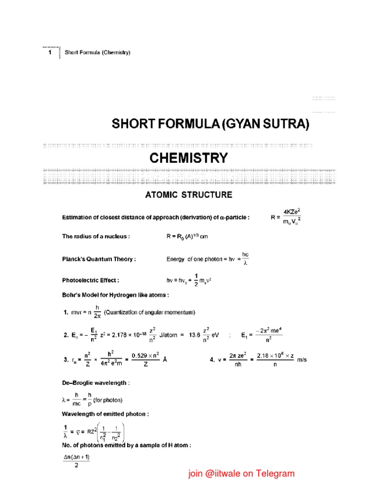 Chemistry Formulae Book | PDF