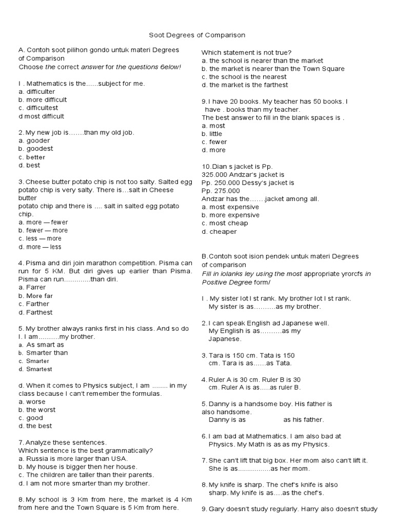 Degrees of Comparison Exercises | PDF