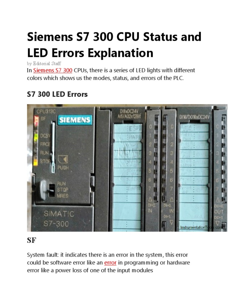 Siemens S7 300 CPU Status and LED Errors Explanation | PDF