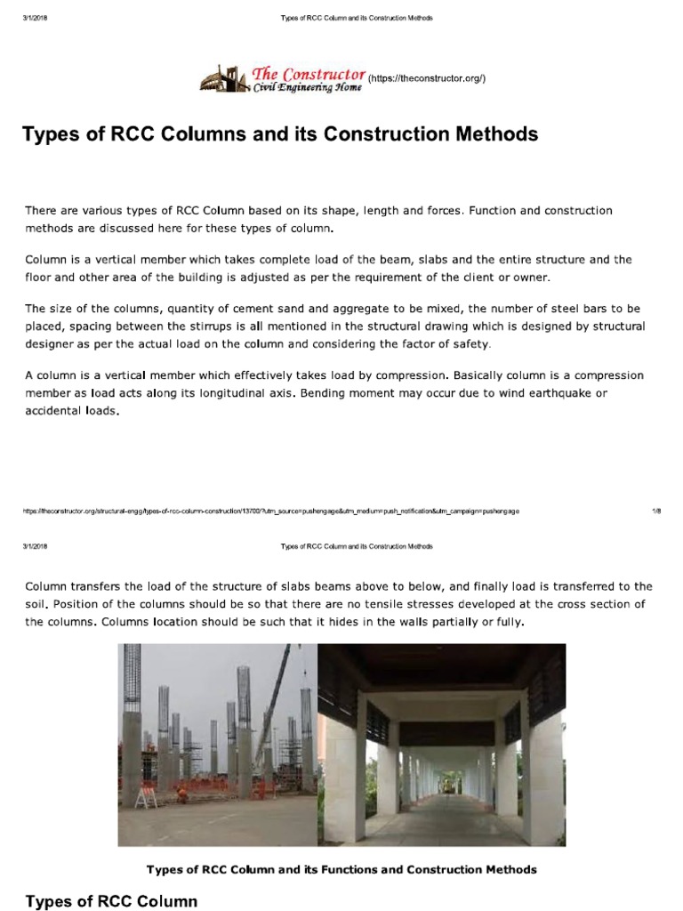 Types of RCC Column and Its Construction Methods | PDF