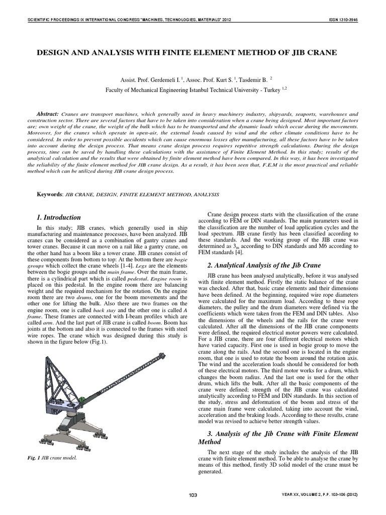 29 Design And Analysis With Finite Element Method Of Jib Crane Pdf Crane Machine Stress
