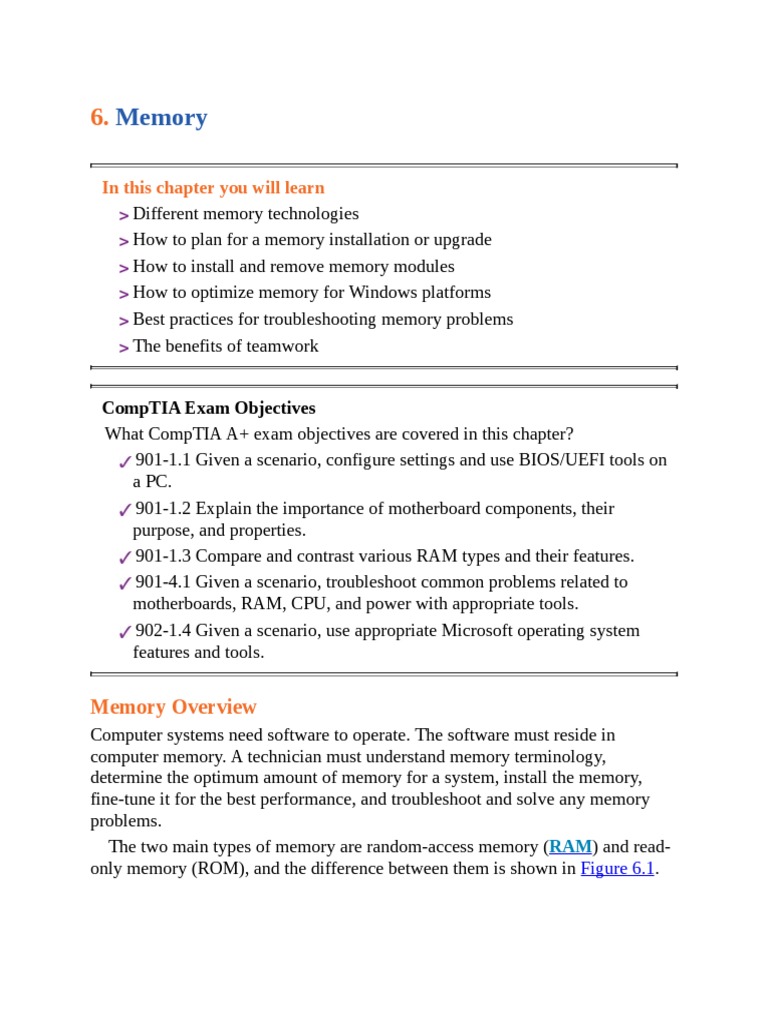 Memory: in This Chapter You Will Learn | PDF | Random Access Memory | Cpu Cache