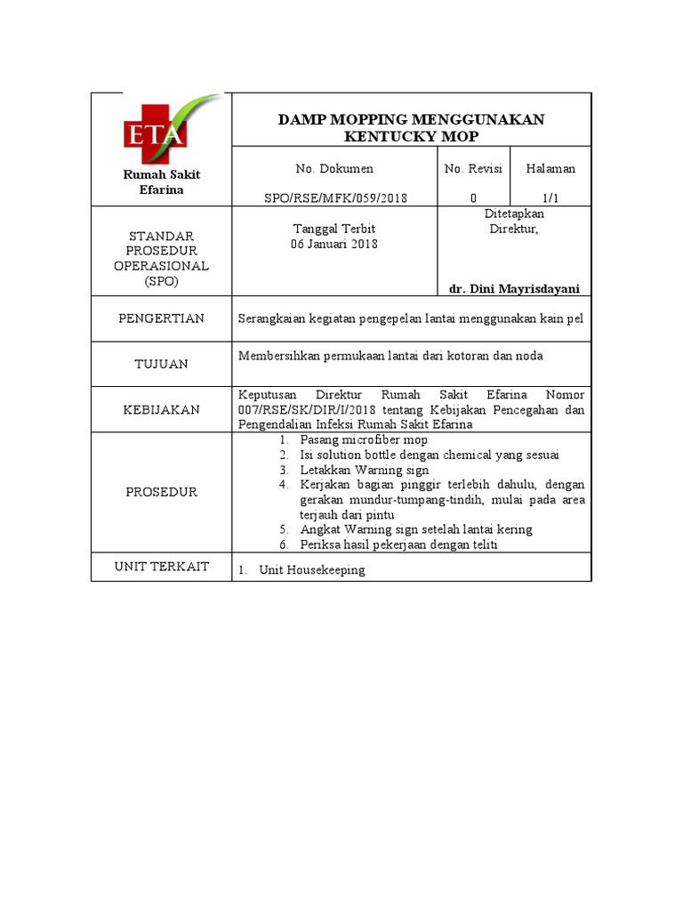 Sop Damp Mopping Menggunakan Kentucky Mop | PDF