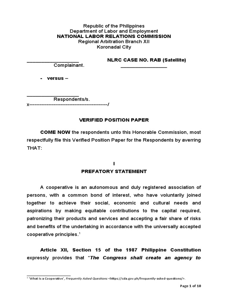 Position Paper NLRC | PDF | Employment | Cooperative