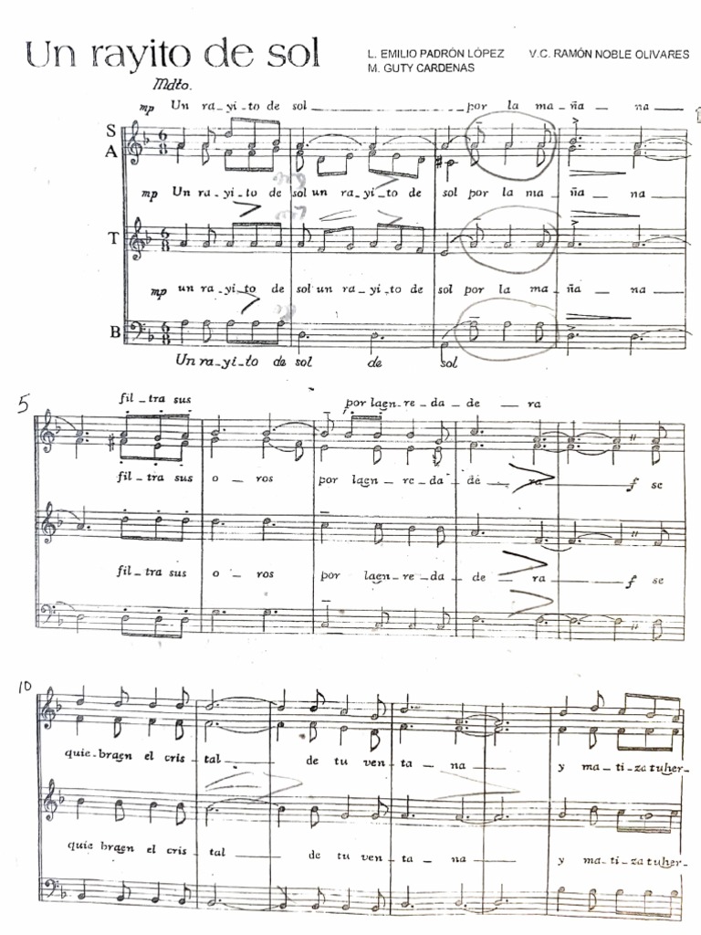 Un Rayito de Sol, Arr. Ermilo A. Padrón | PDF