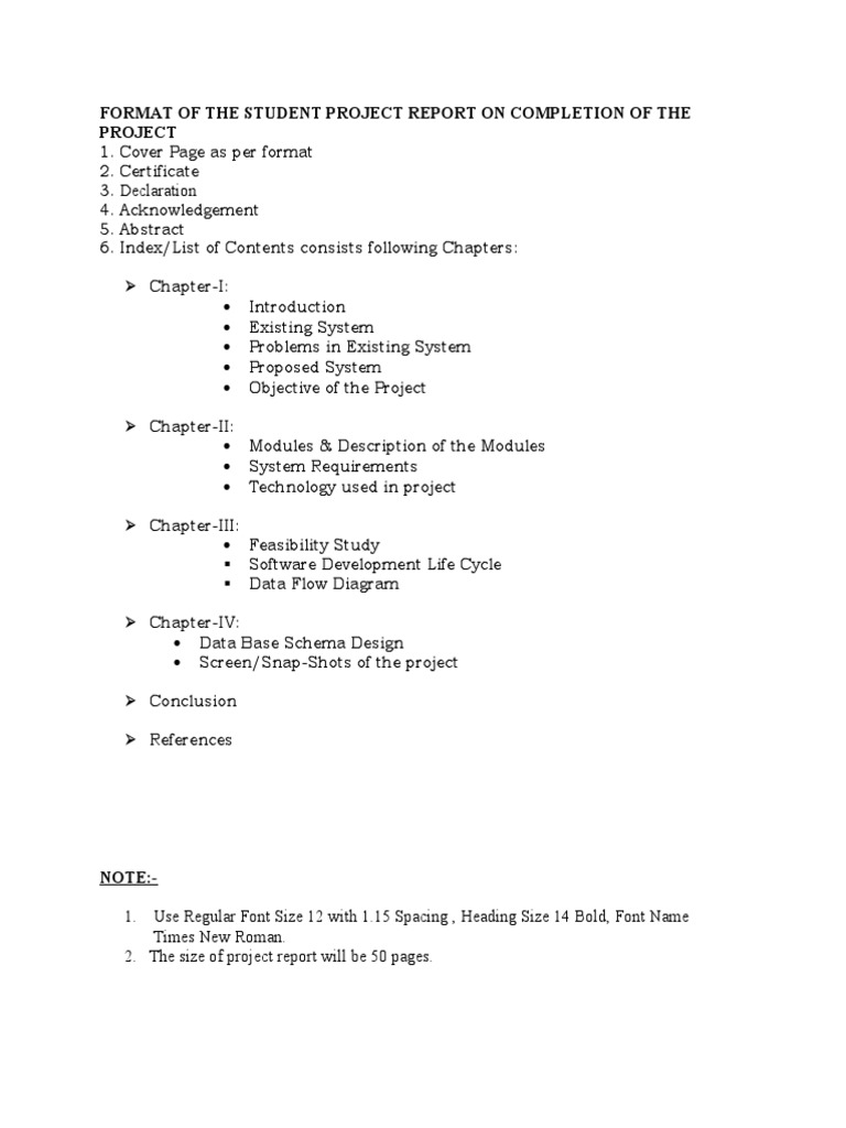 Declaration: Format of The Student Project Report On Completion of The ...