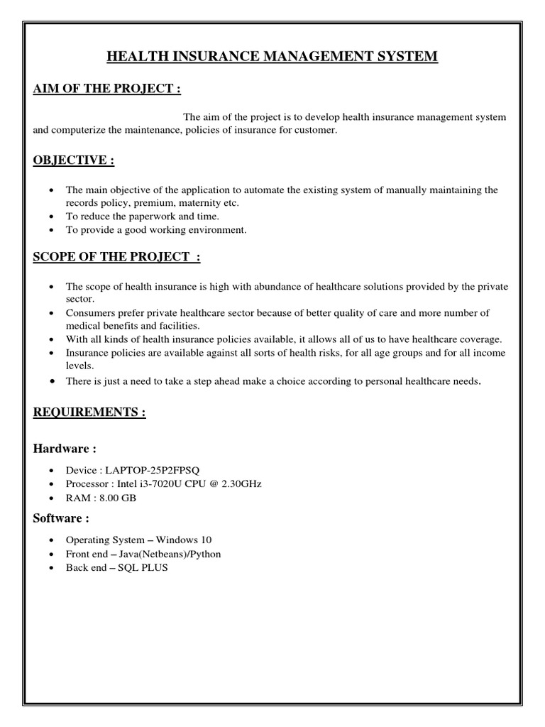 Health Insurance Management System: Aim of The Project | PDF | Health ...