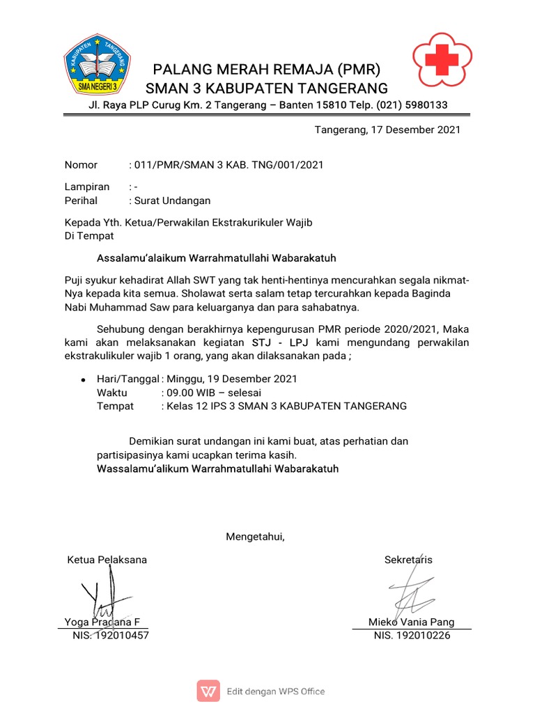 Surat Undangan STJ LPJ PMR 2020 - 2021 | PDF