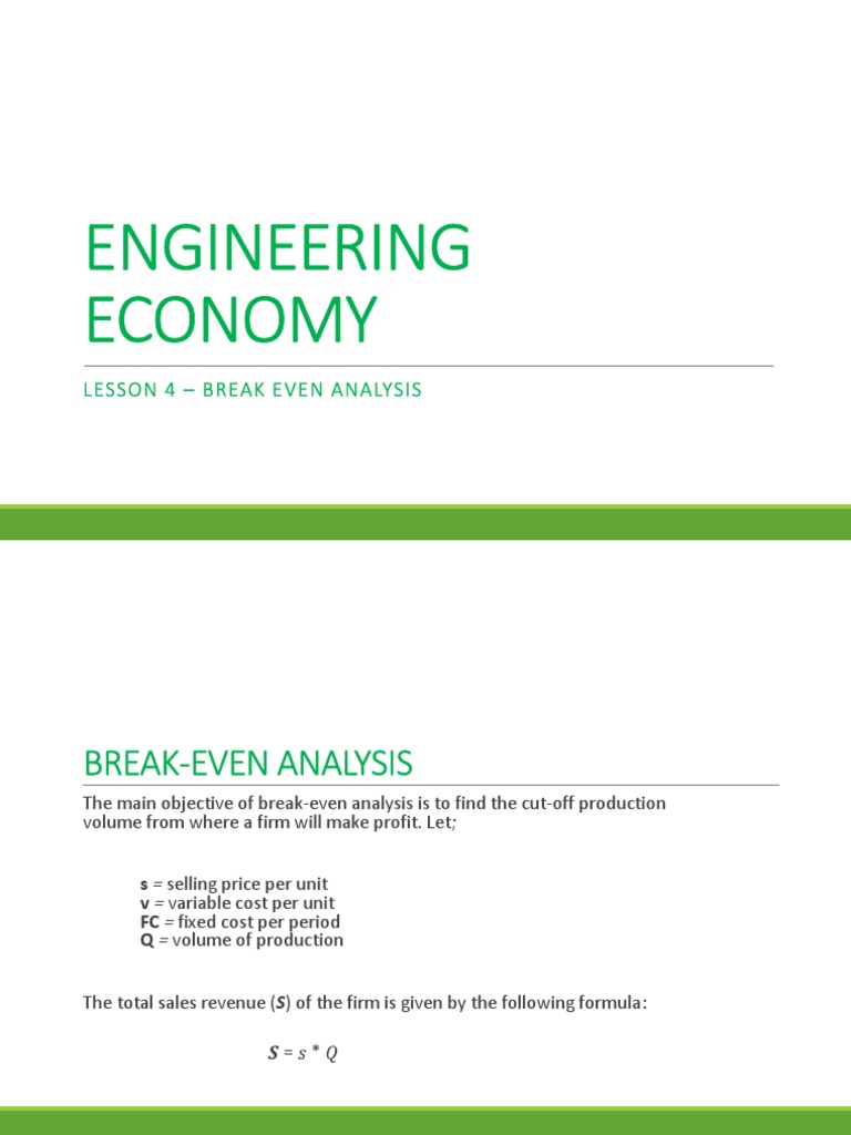 Engineering Economy: Lesson 4 - Break Even Analysis | PDF | Business ...