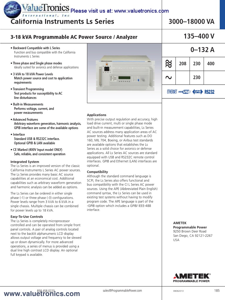California Instruments LS Series | PDF | Ac Power | Root Mean Square
