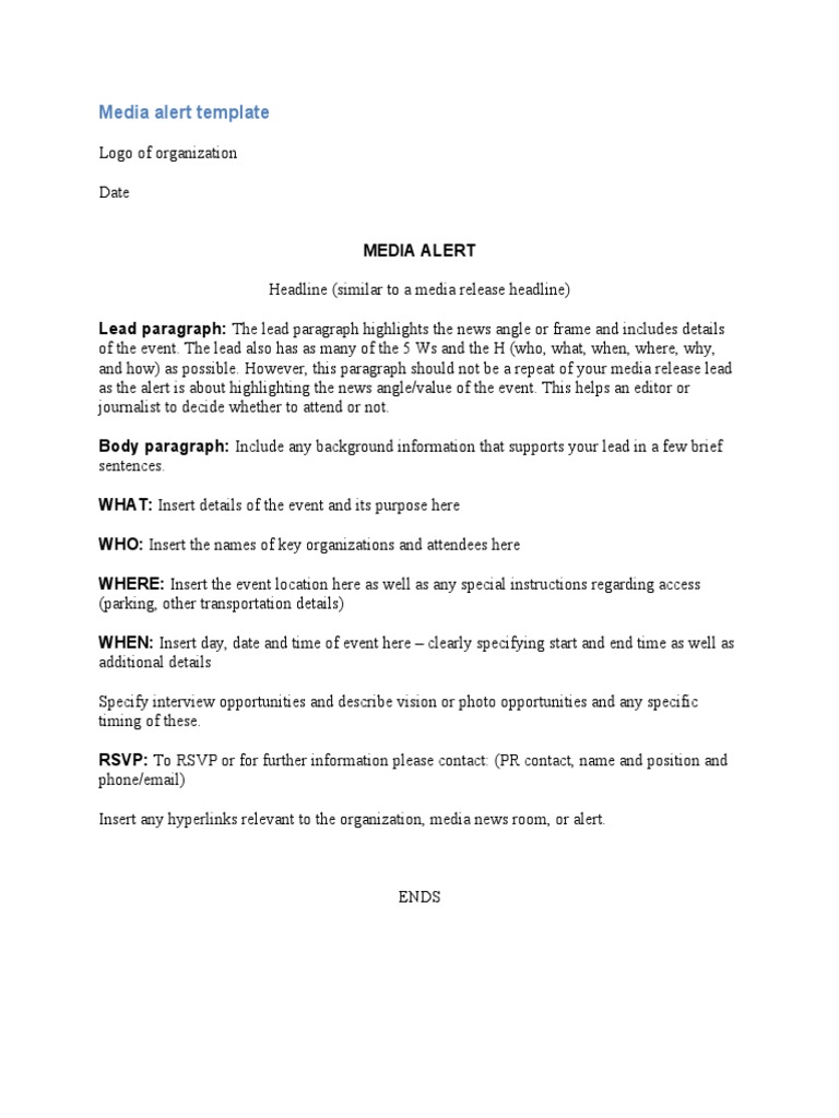 Media Alert Template | PDF | News | Mass Media