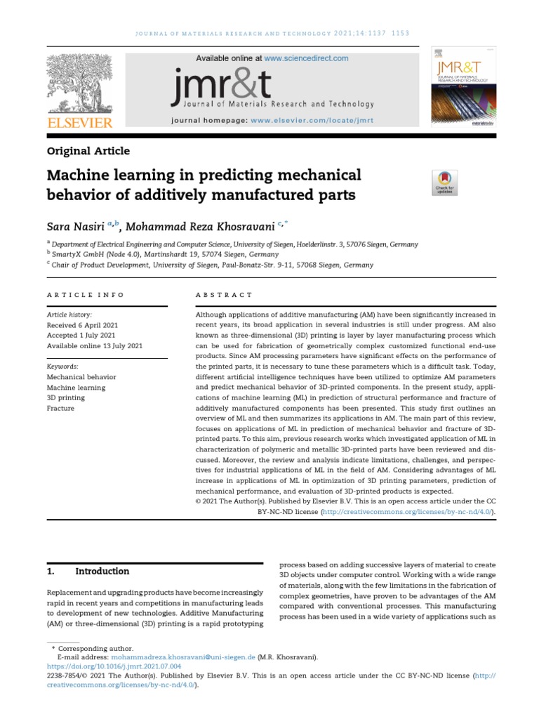 Machine Learning in Predicting Mechanical | PDF | 3 D Printing | Simulation