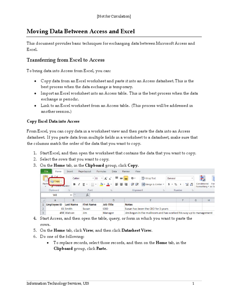 Moving Data Between Access And Excel Pdf Microsoft Excel Databases