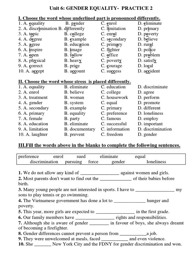 Analyzing Gender Equality: A Focus on Pronunciation, Stress Placement ...