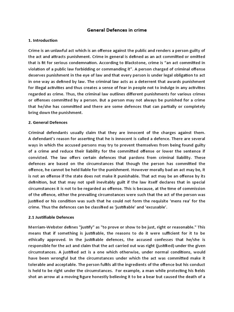 General Defenses Assignment | PDF | Crime & Violence | Crimes
