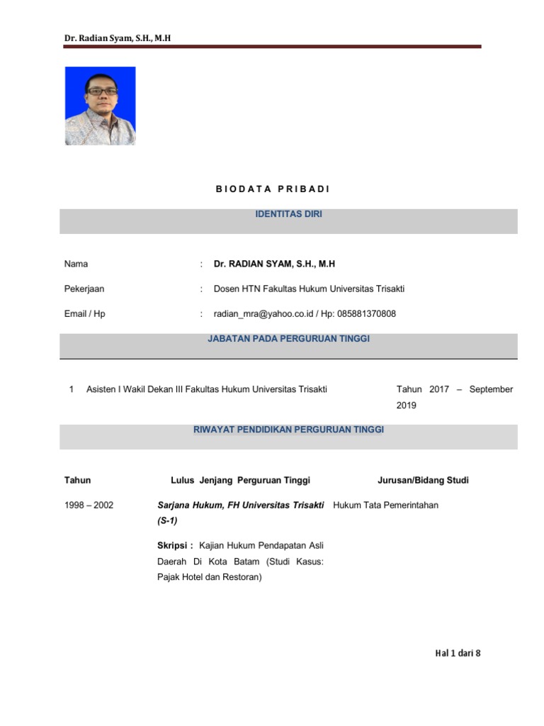 CV Dr. Radian Syam. SH. MH | PDF