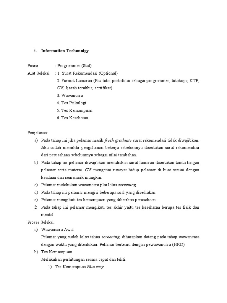 Proses Seleksi Programmer dan Staf Operasional | PDF