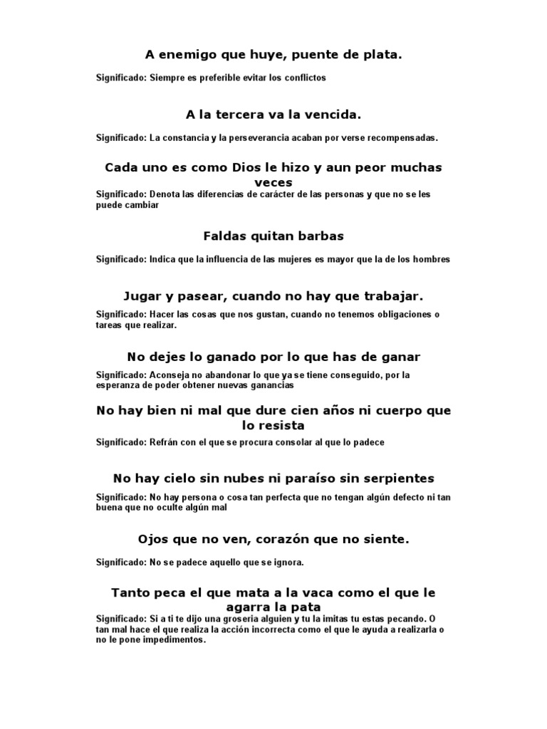 25 Refranes y Su Definicion