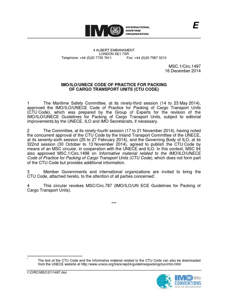MSC 1-Circ 1497 - CTU Code Jan 2015 | PDF | Cargo | Dangerous Goods