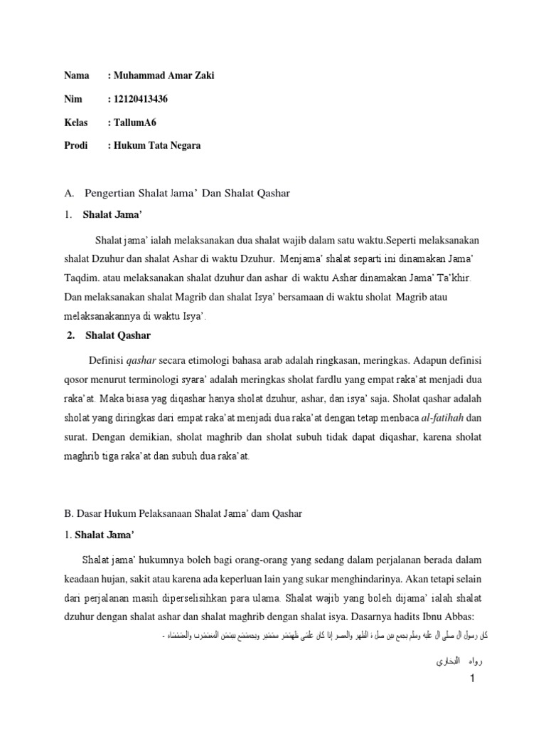 Muhammad Amar Zaki-Shalat Jama Dan Qashar | PDF