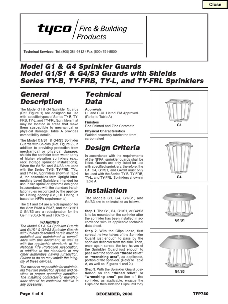 Model G1 & G4 Sprinkler Guards Model G1/S1 & G4/S3 Guards With Shields ...