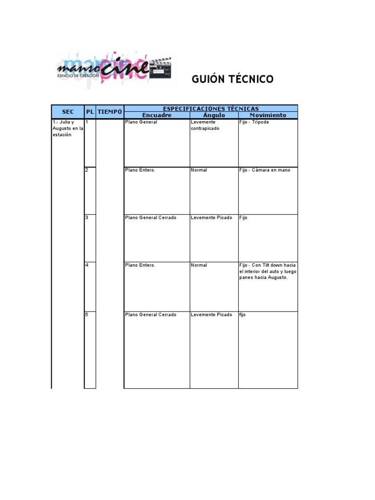 Plantilla guion tecnico | Ocio
