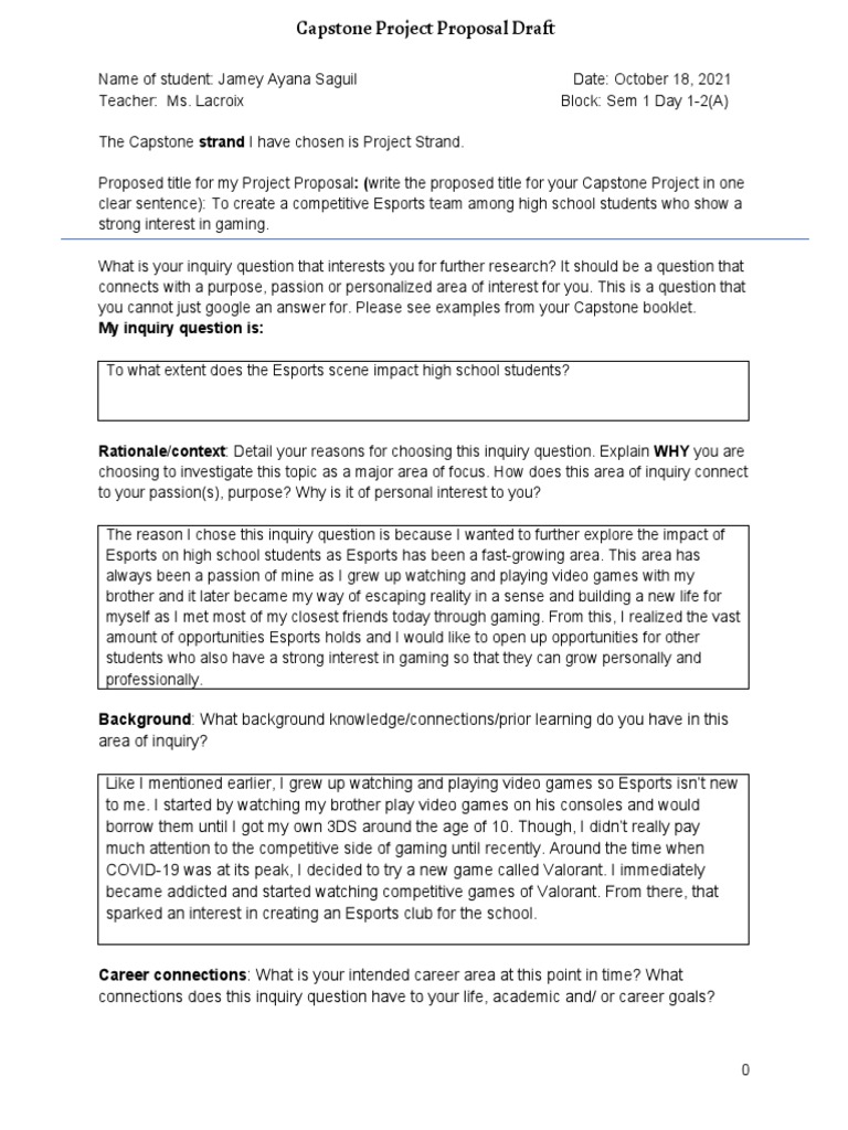 Capstone Project Proposal Draft Fillable 2 | PDF | Mentorship | Community