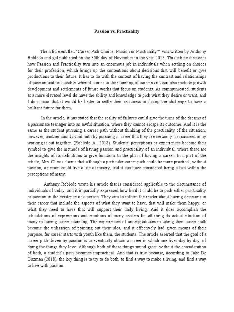 Passion vs. Practicality | PDF | Neuropsychological Assessment ...