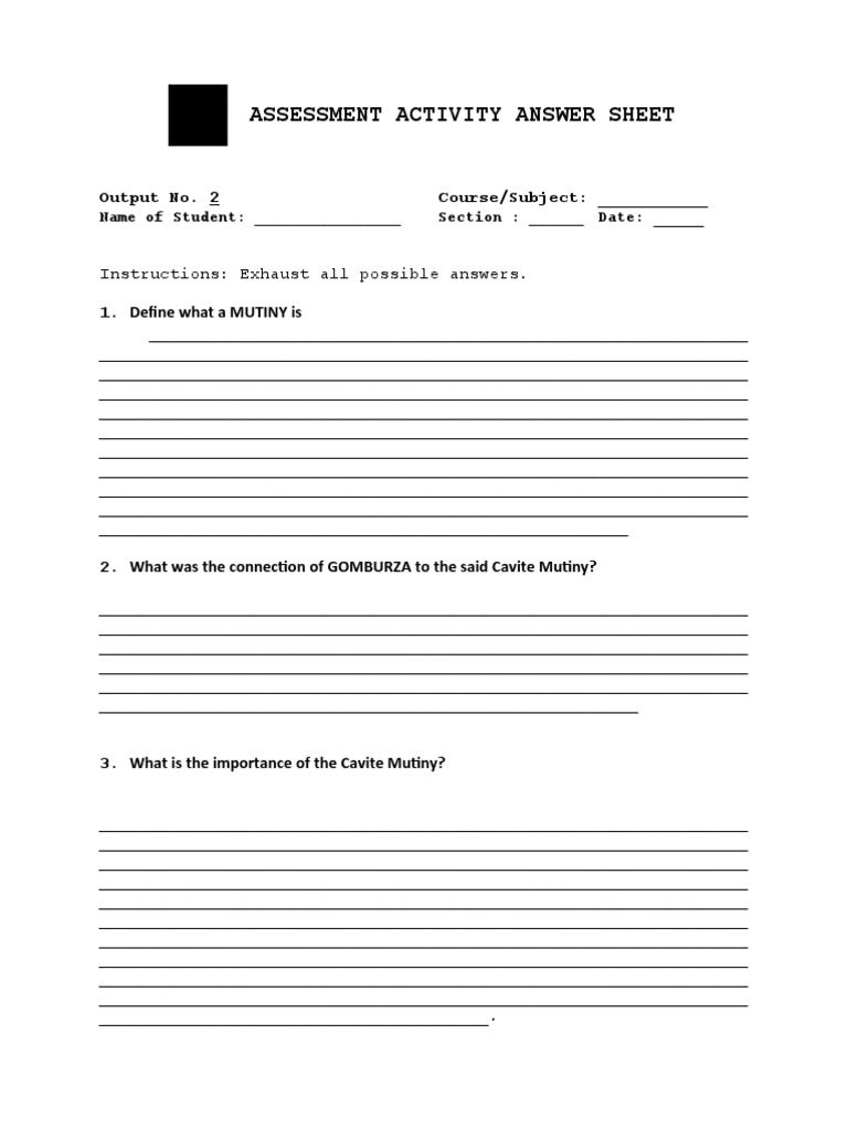 Template Output ASSESSMENT ACTIVITY ANSWER SHEET | PDF