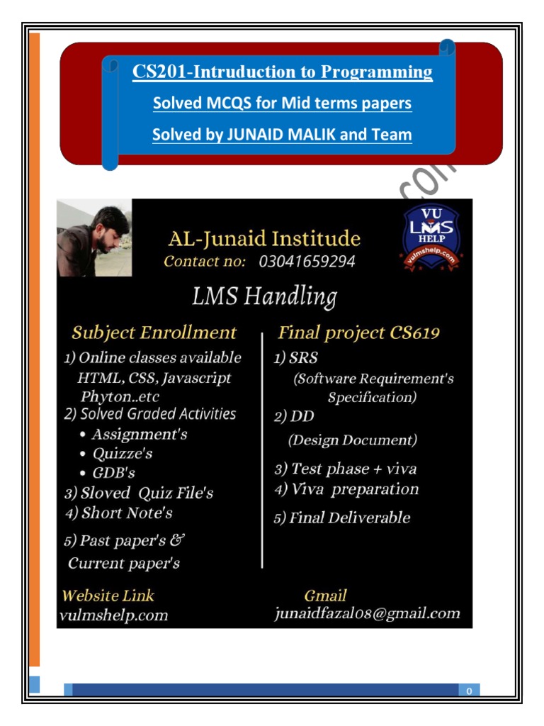 CS201 Midterm Solved MCQs by Junaid | PDF | Pointer (Computer Programming) | Class (Computer ...
