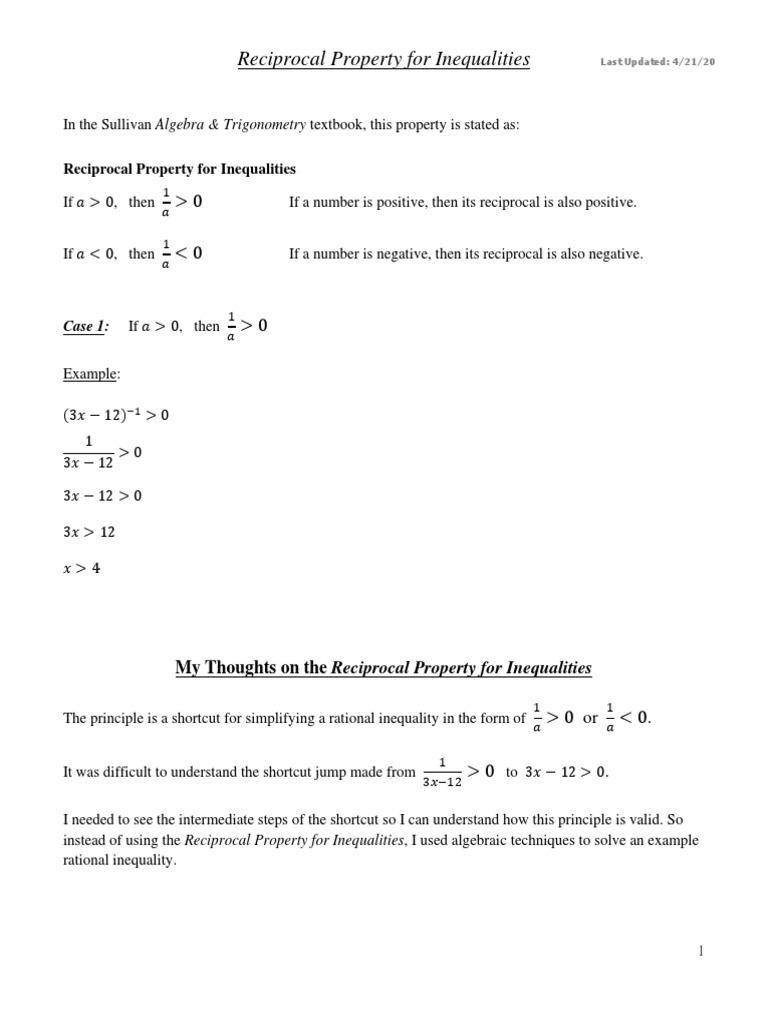 Reciprocal Property For Inequalities | PDF | Exponentiation ...