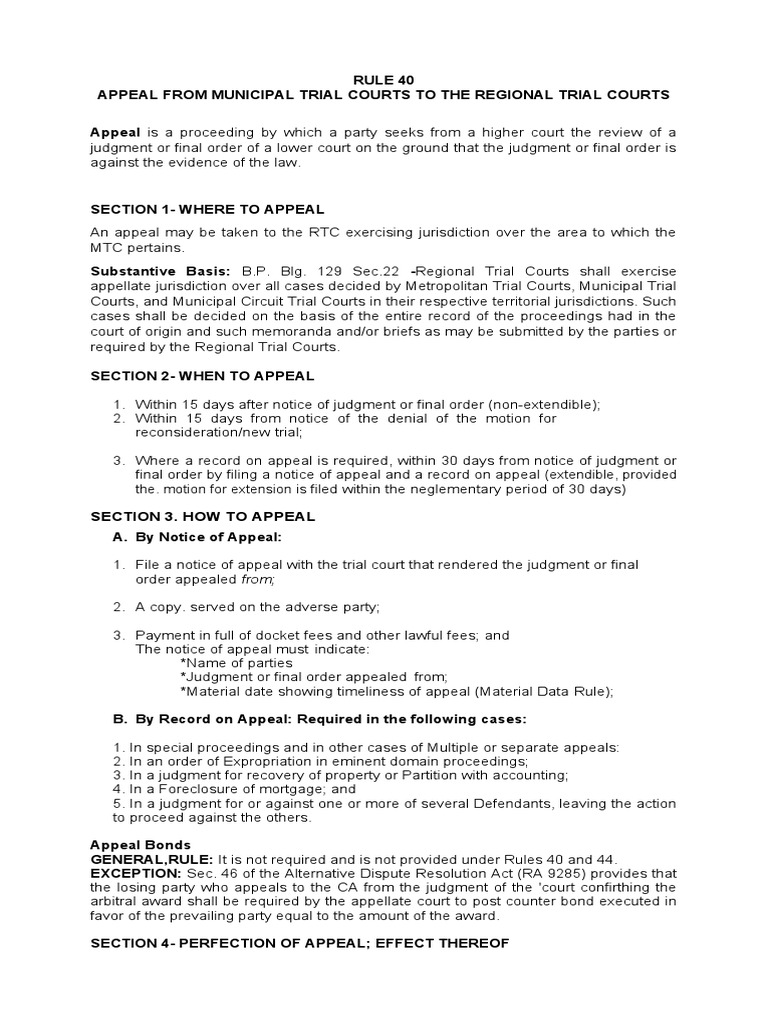 Rules 40 And 41 Pdf Appeal Judgment Law