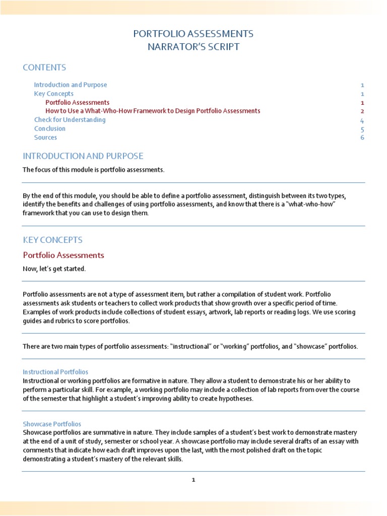 Portfolio Assessments Narrator'S Script | PDF | Educational Assessment | Cognition